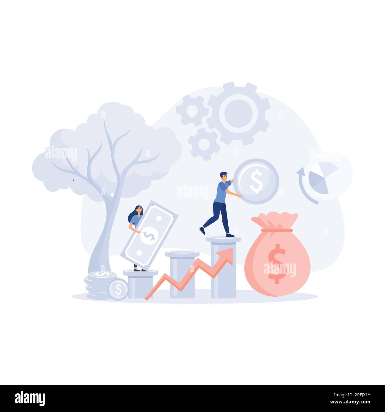 Cartoon characters putting income and cash on deposit. flat modern ...