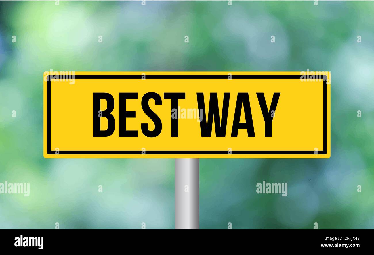 Best way road sign on blur background Stock Photo - Alamy