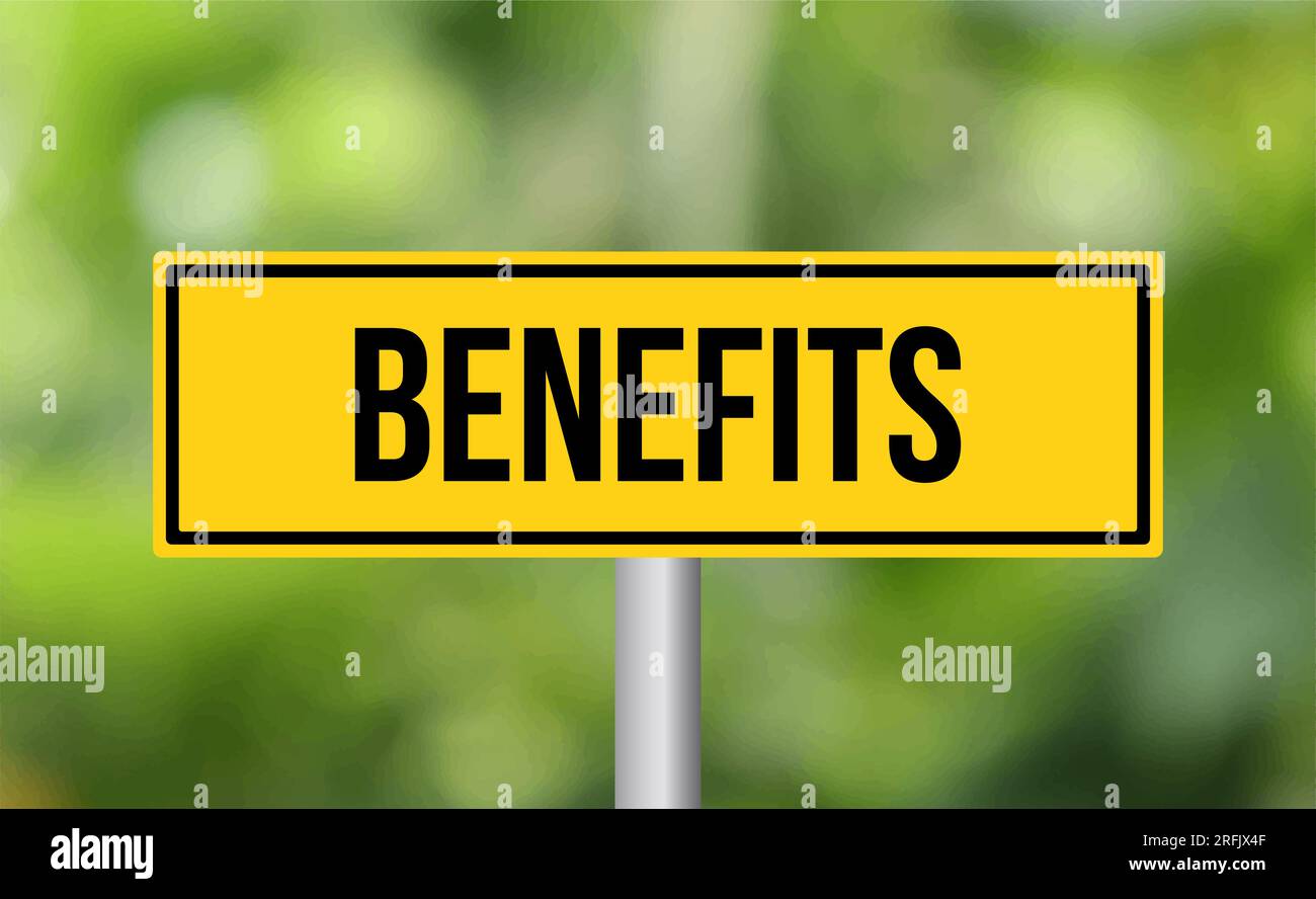 Benefits road sign on blur background Stock Photo - Alamy