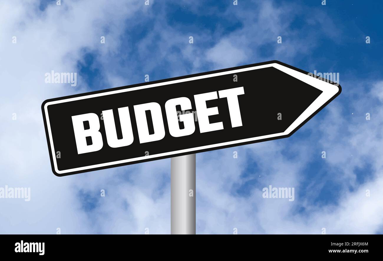 Budget road sign on sky background Stock Photo - Alamy