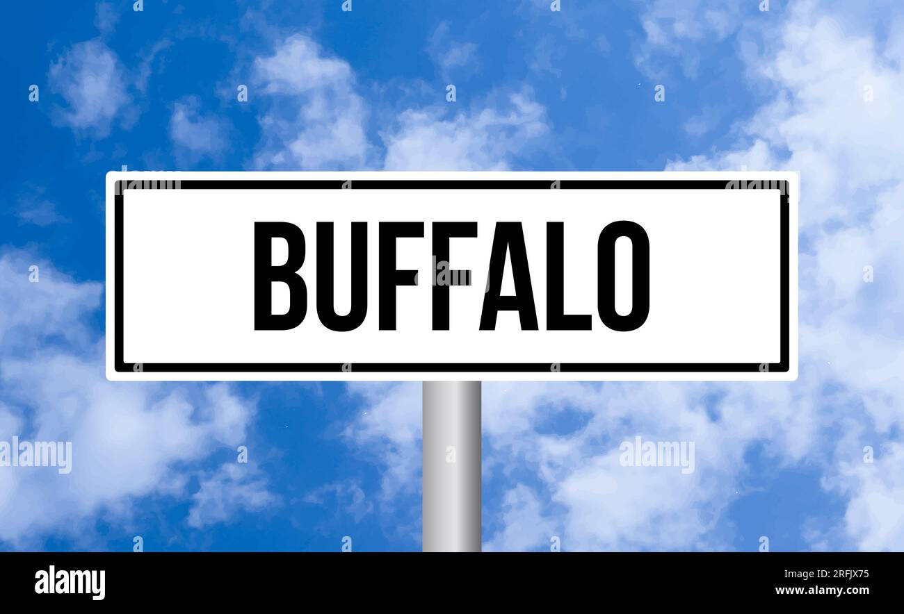 Buffalo road sign on blue sky background Stock Photo - Alamy