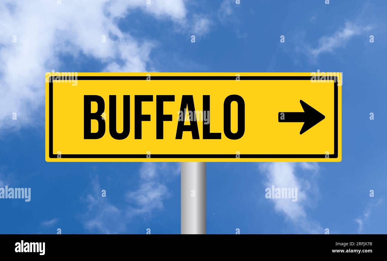Buffalo road sign on blue sky background Stock Photo - Alamy