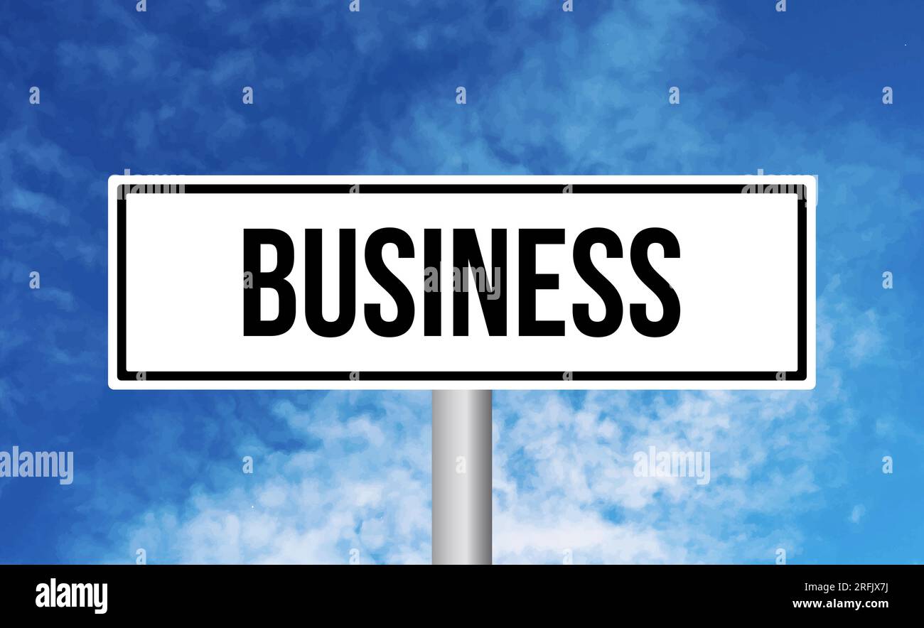 Business road sign on blue sky background Stock Photo - Alamy