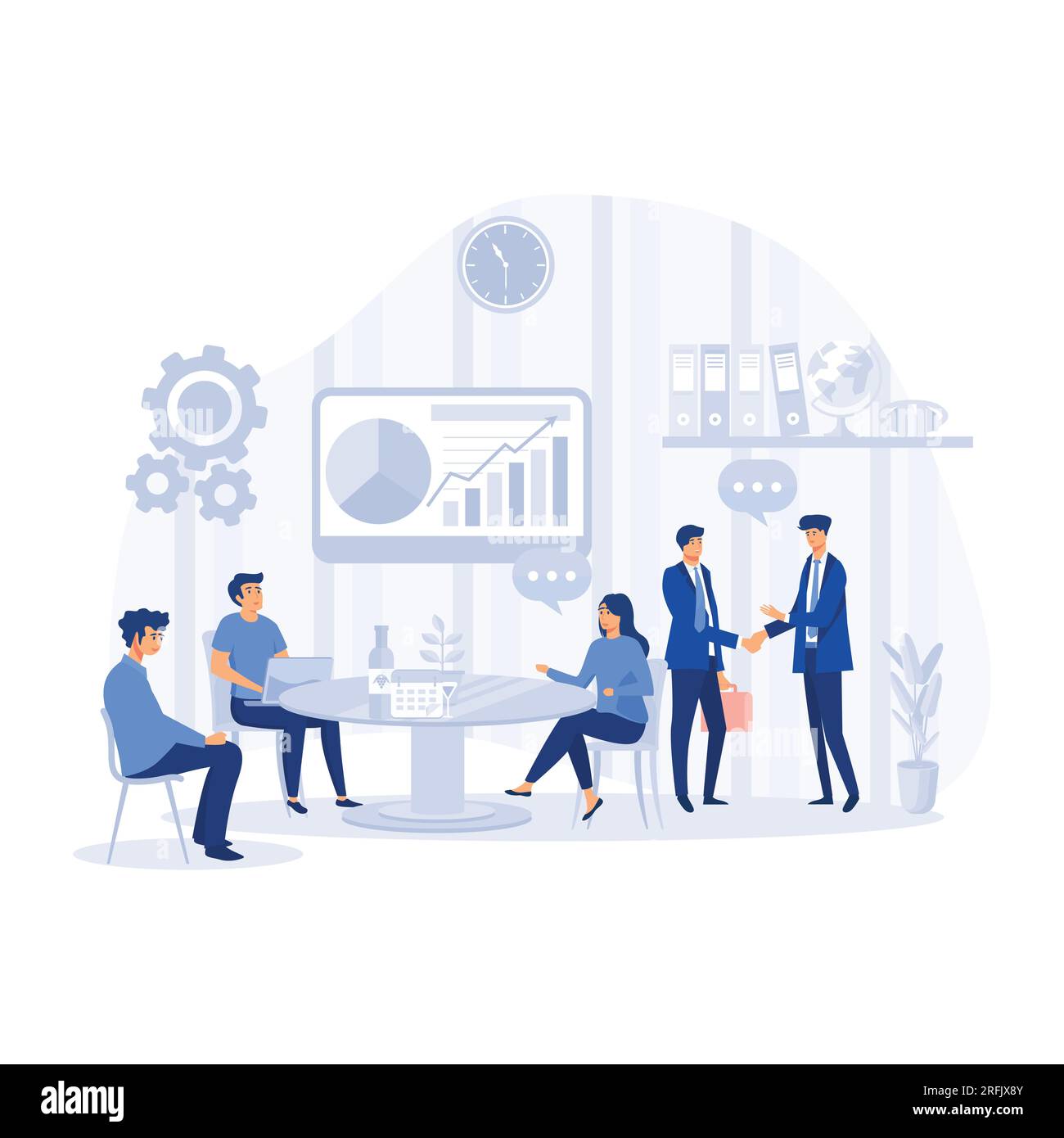 working together, discussing start-up. Meeting of colleagues. Coworking ...