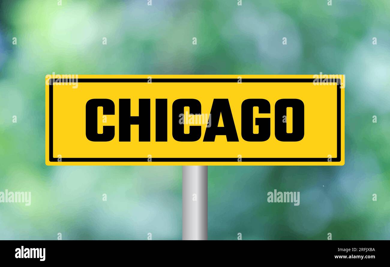 Chicago road sign on blur background Stock Photo - Alamy
