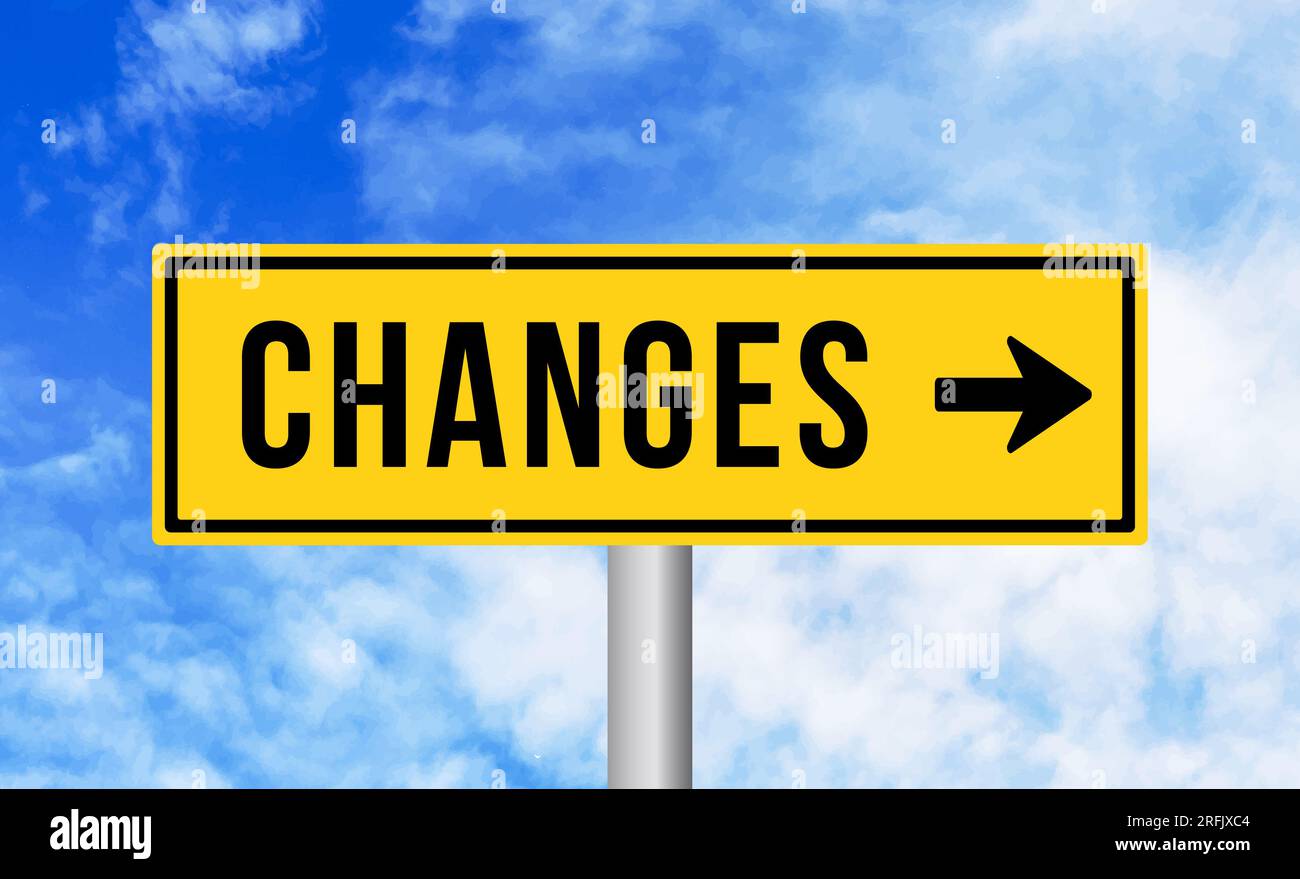 Changes road sign on blue sky background Stock Photo - Alamy
