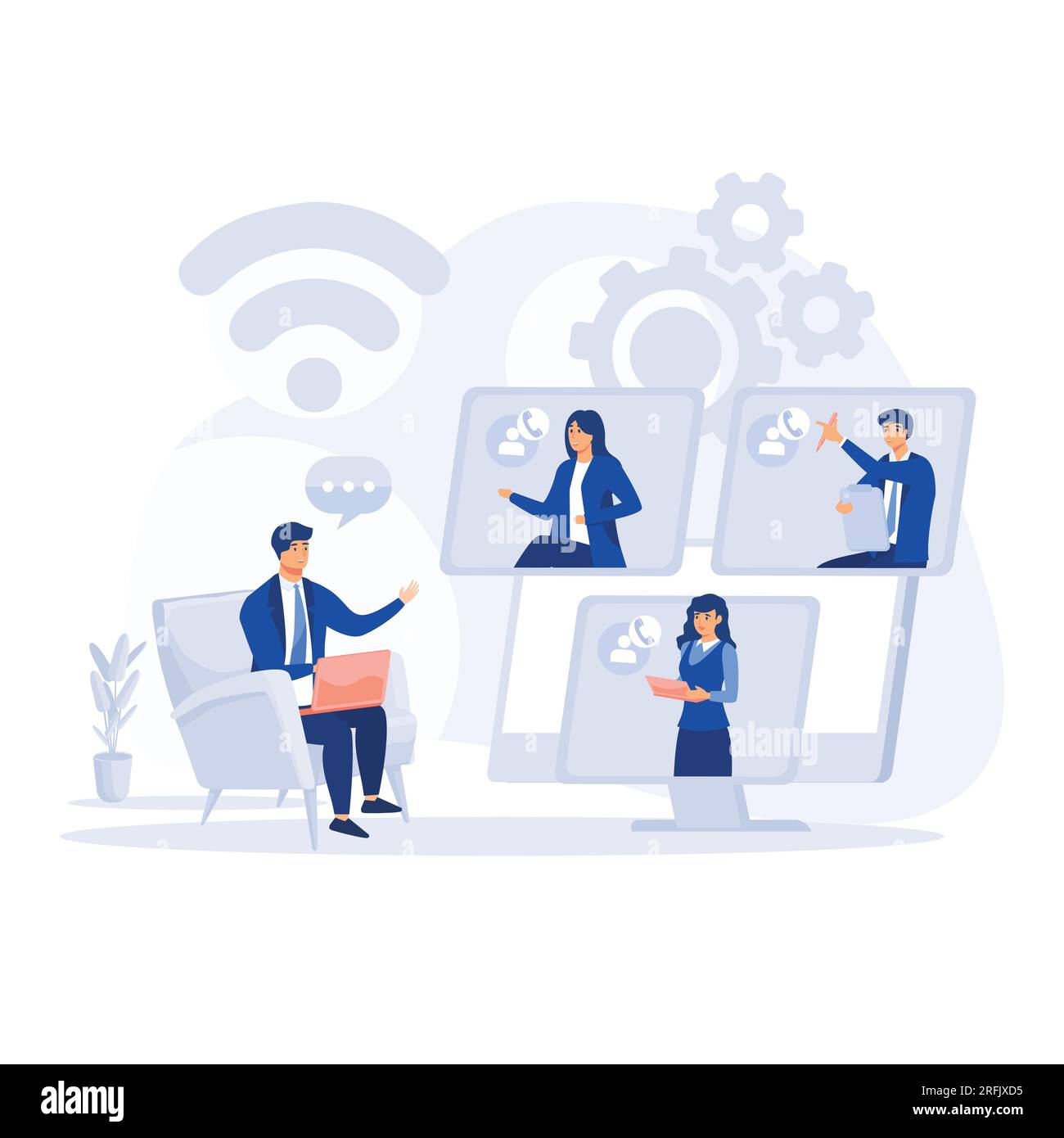 Corporate business team having a meeting in a virtual office room ...