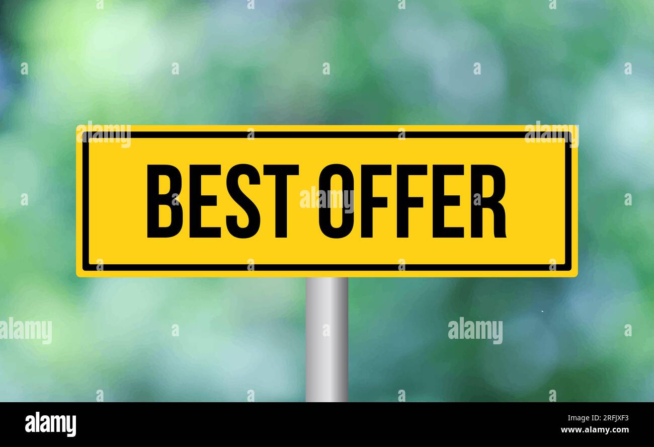 Best offer road sign on blur background Stock Photo - Alamy