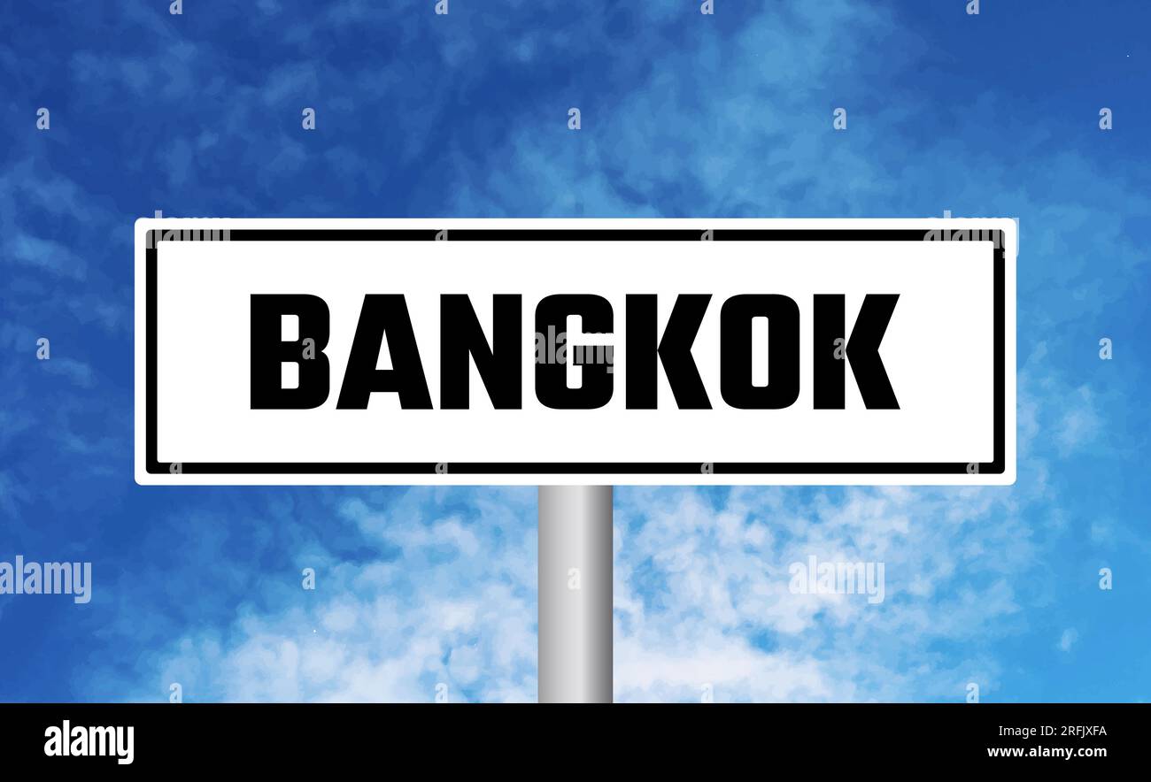 Bangkok road sign on blue sky background Stock Photo - Alamy