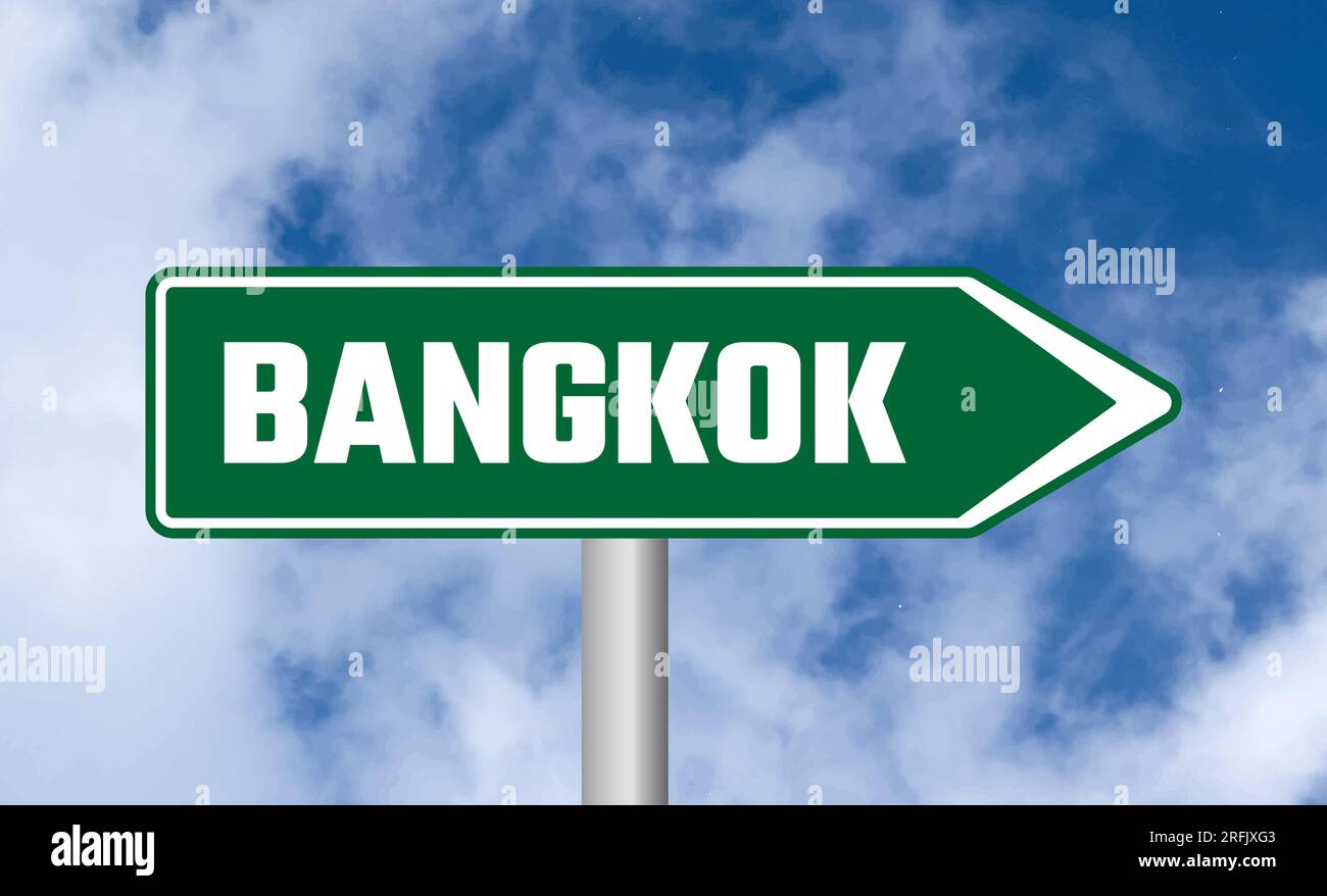 Bangkok road sign on blue sky background Stock Photo - Alamy