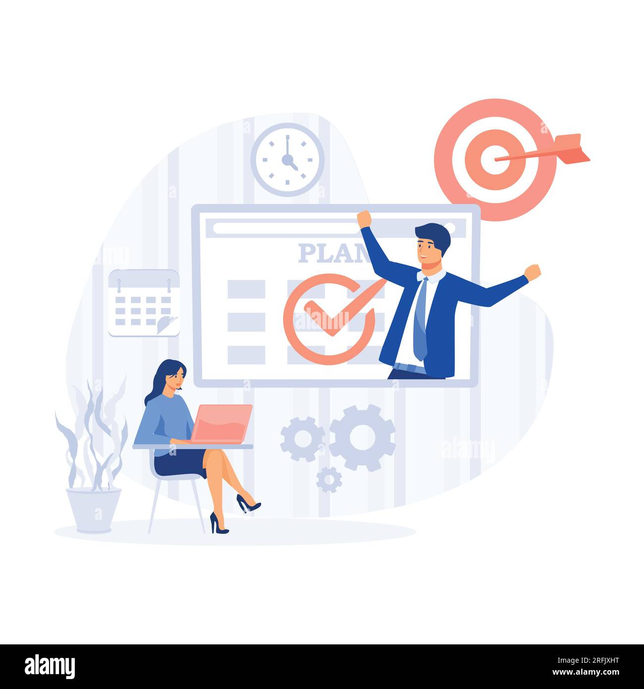 Business workflow organization and management design illustration with ...