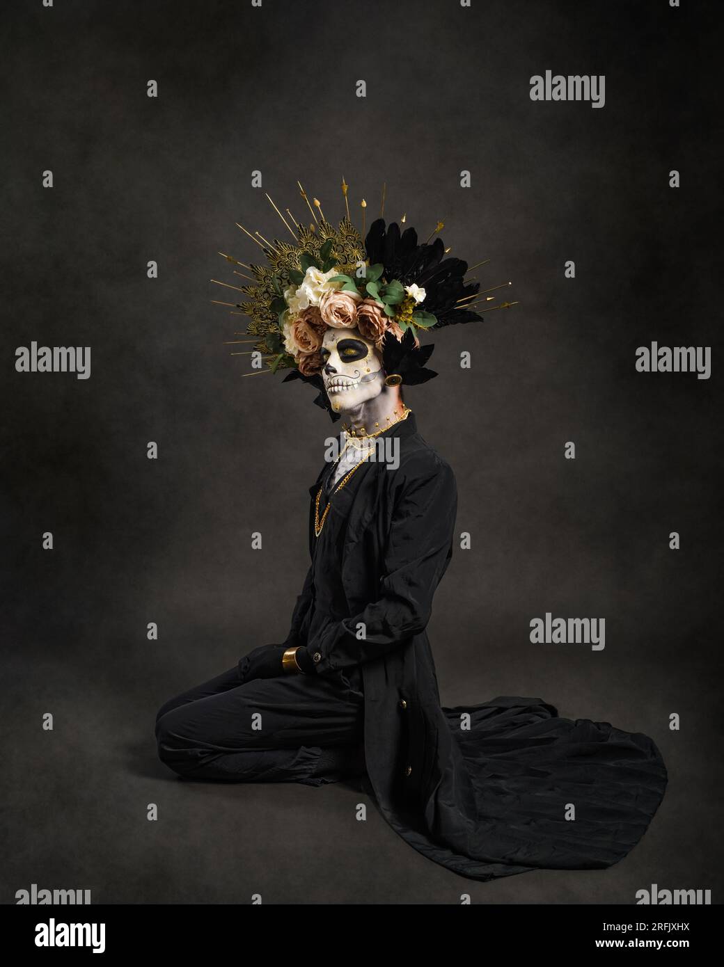 Studio portrait of Drag Queen catrin. Day of the dead makeup Stock ...