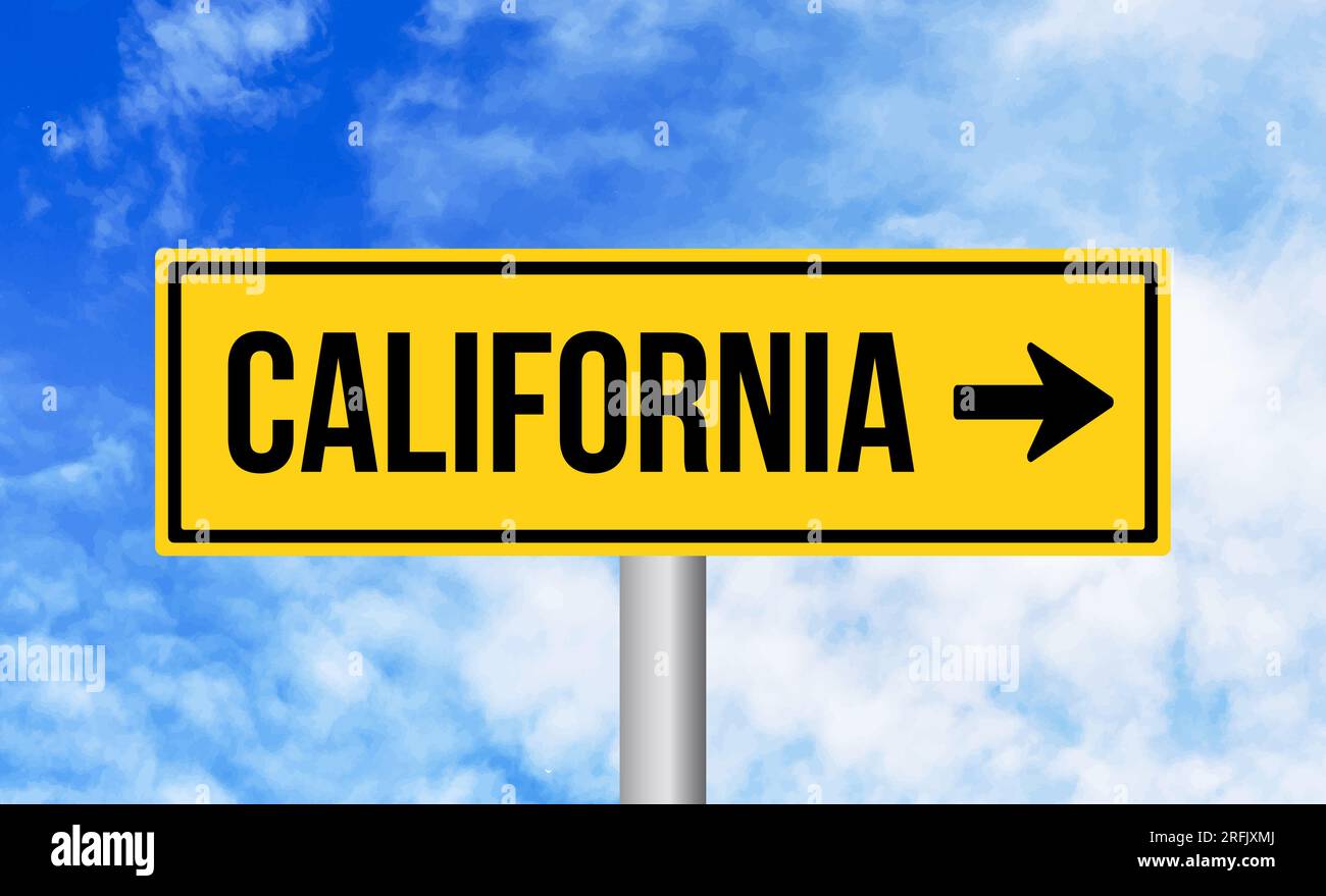 California road sign on cloudy sky background Stock Photo - Alamy