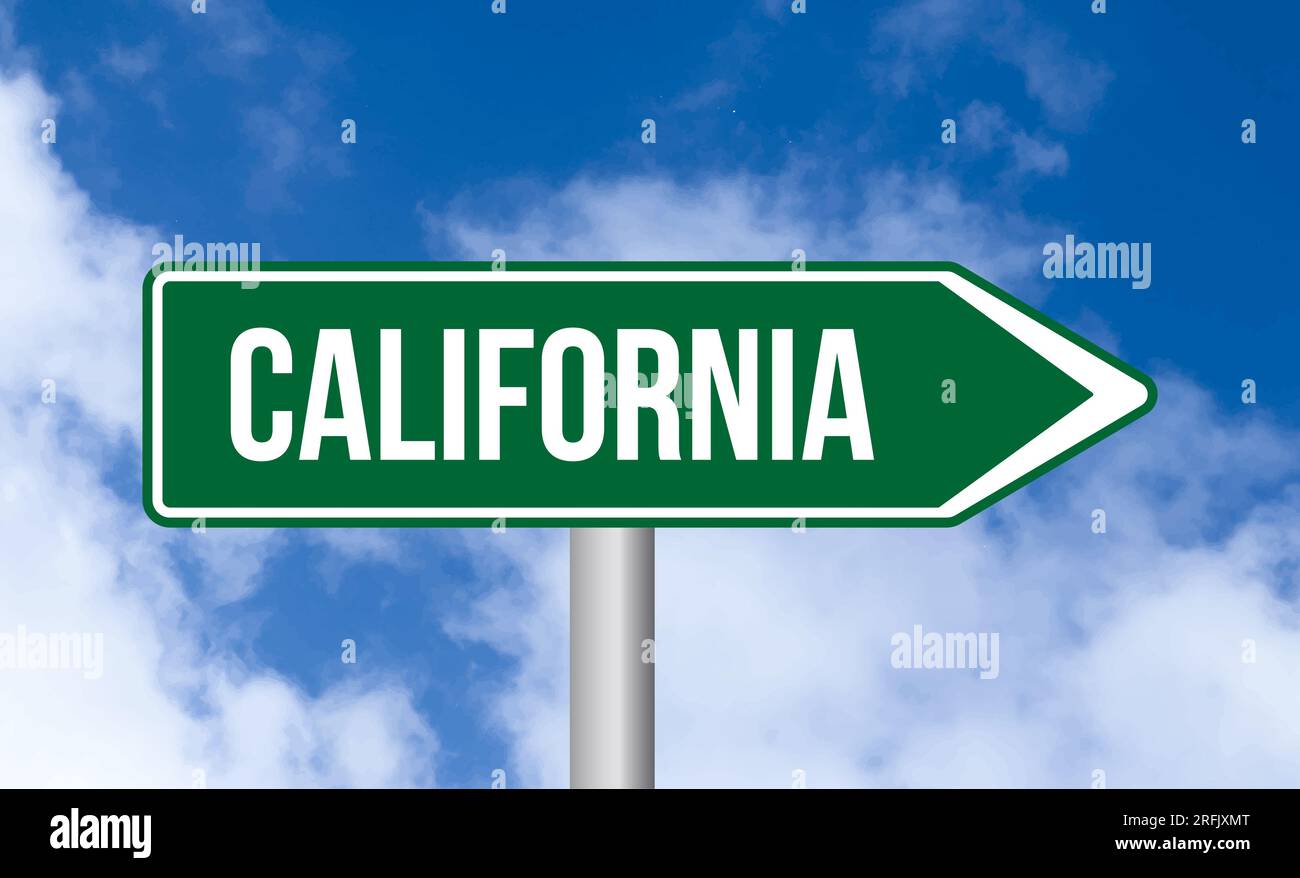 California road sign on cloudy sky background Stock Photo - Alamy