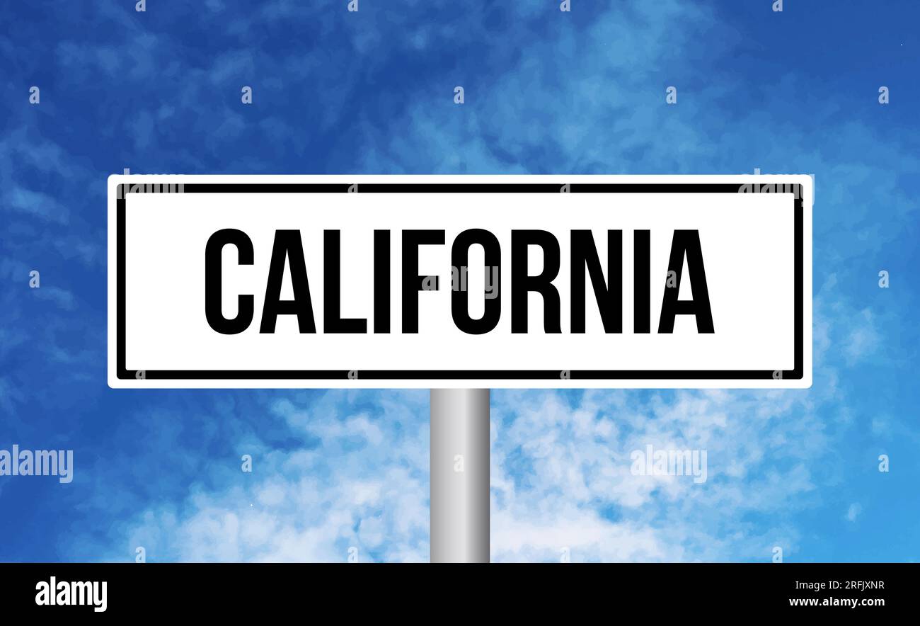 California road sign on cloudy sky background Stock Photo - Alamy