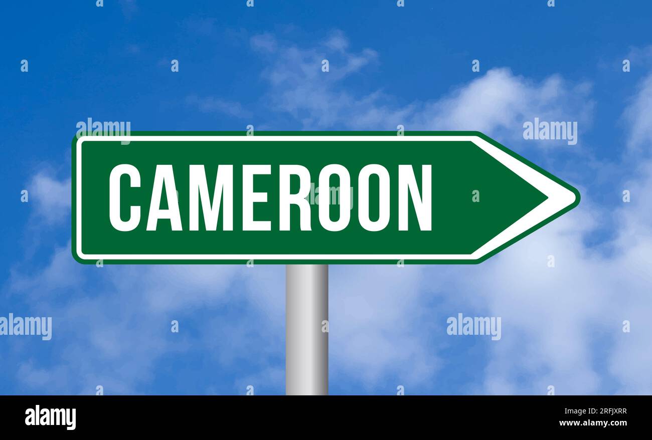 Cameroon road sign on blue sky background Stock Photo - Alamy
