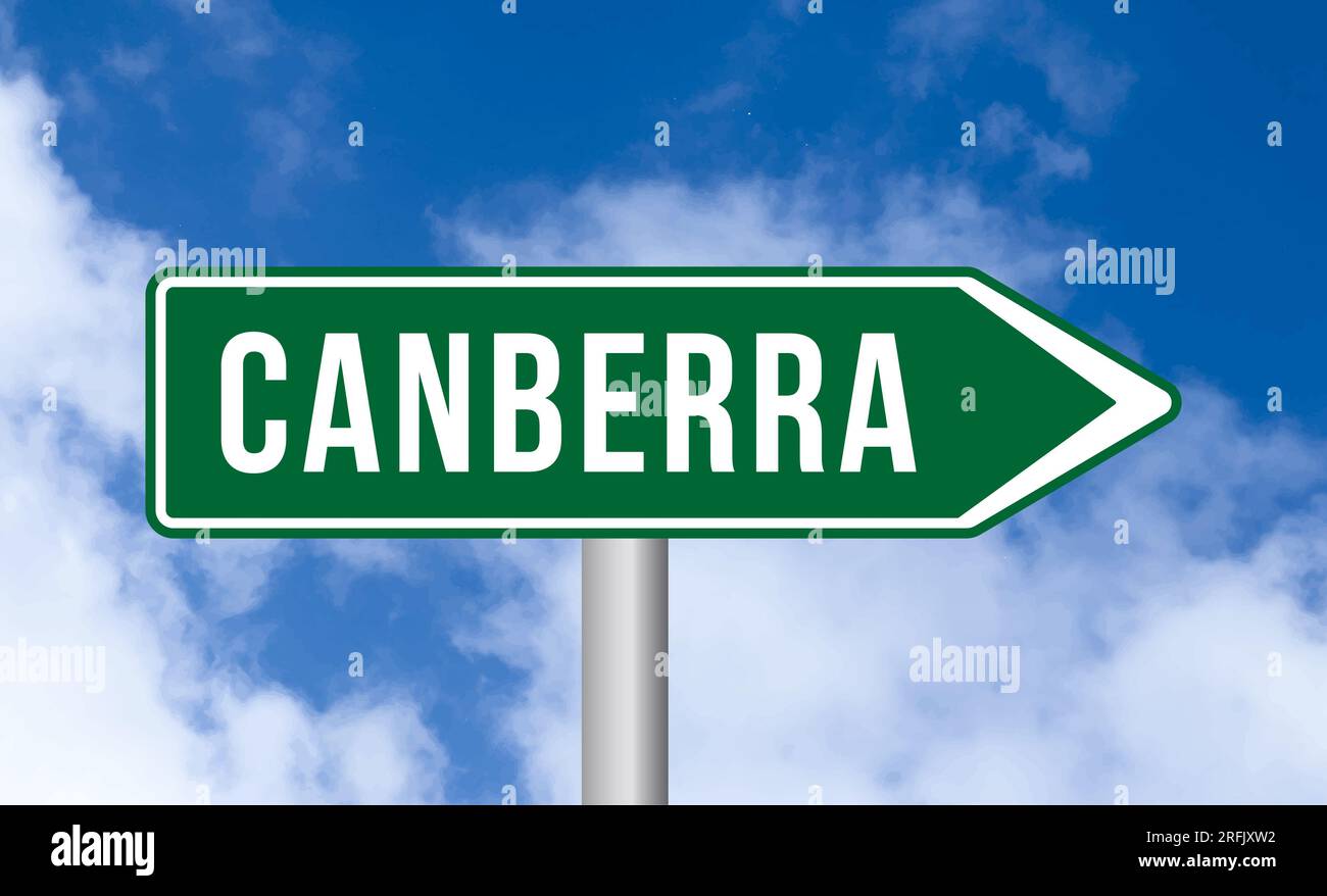 Canberra road sign on blue sky background Stock Photo - Alamy