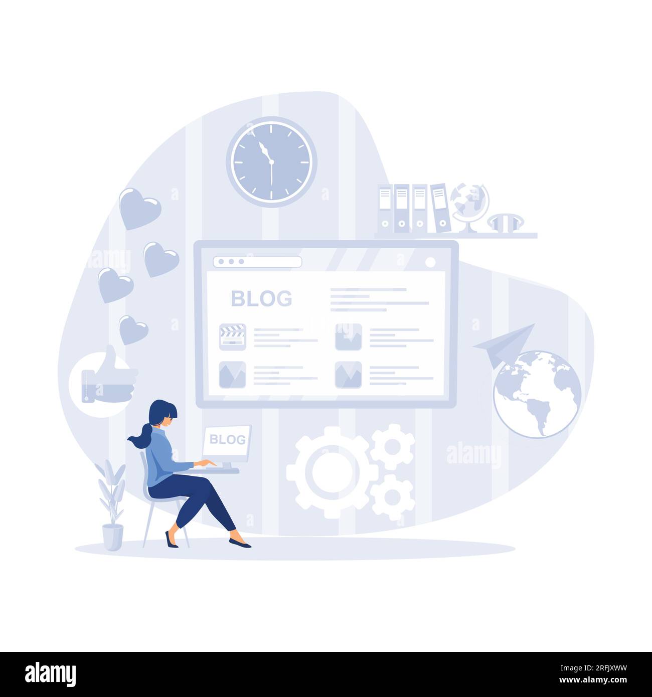 Female journalist create various media content. Modern display with ...