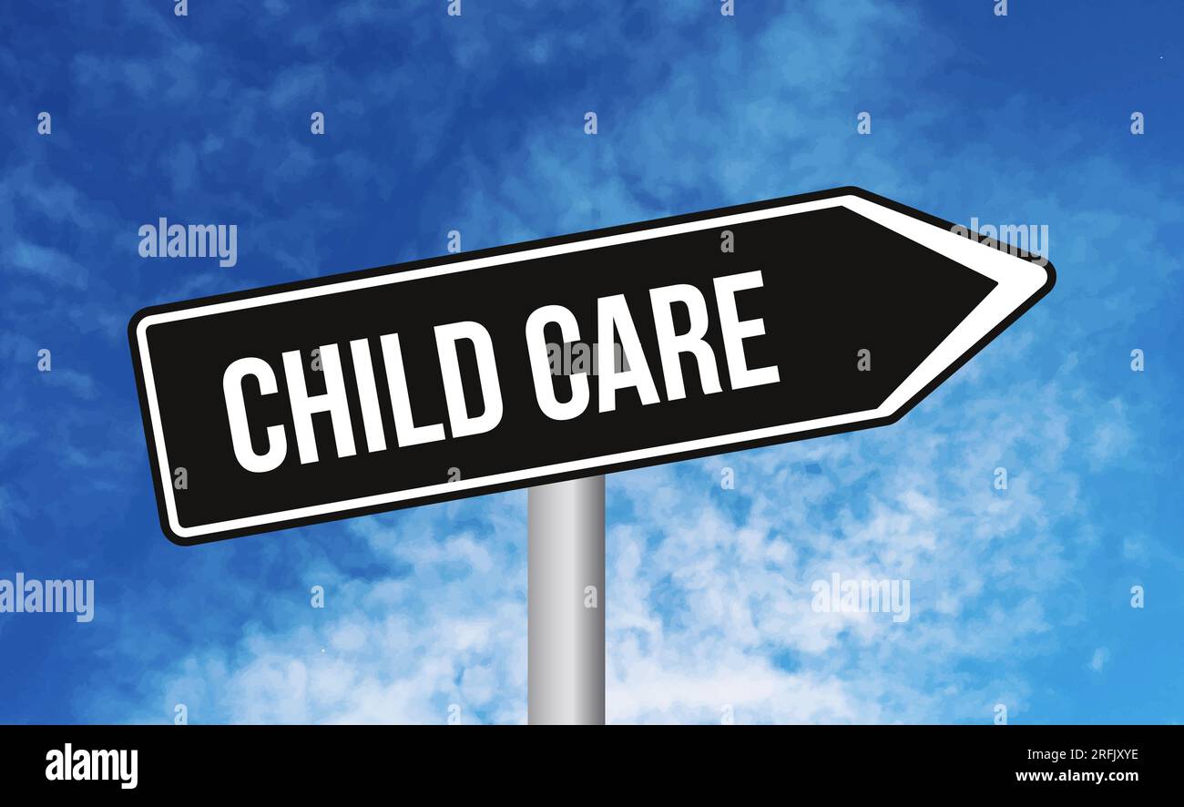 Child care road sign on cloudy sky background Stock Photo - Alamy