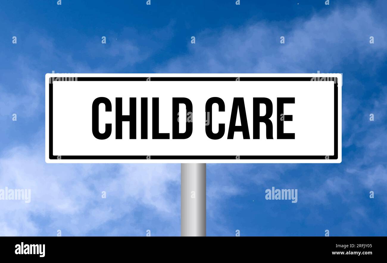 Child care road sign on cloudy sky background Stock Photo - Alamy