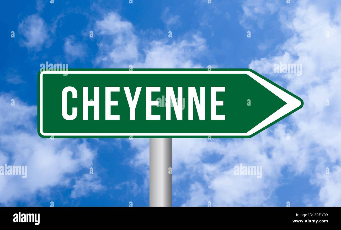 Cheyenne road sign on blue sky background Stock Photo - Alamy