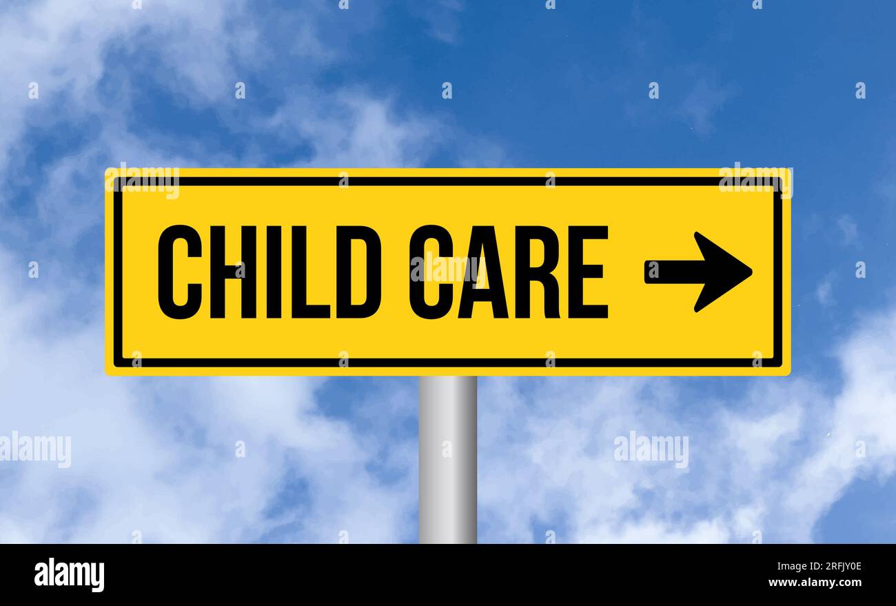 Child care road sign on cloudy sky background Stock Photo - Alamy