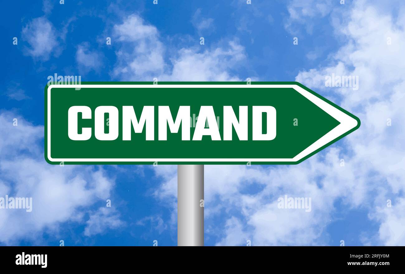 Command road sign on sky background Stock Photo - Alamy