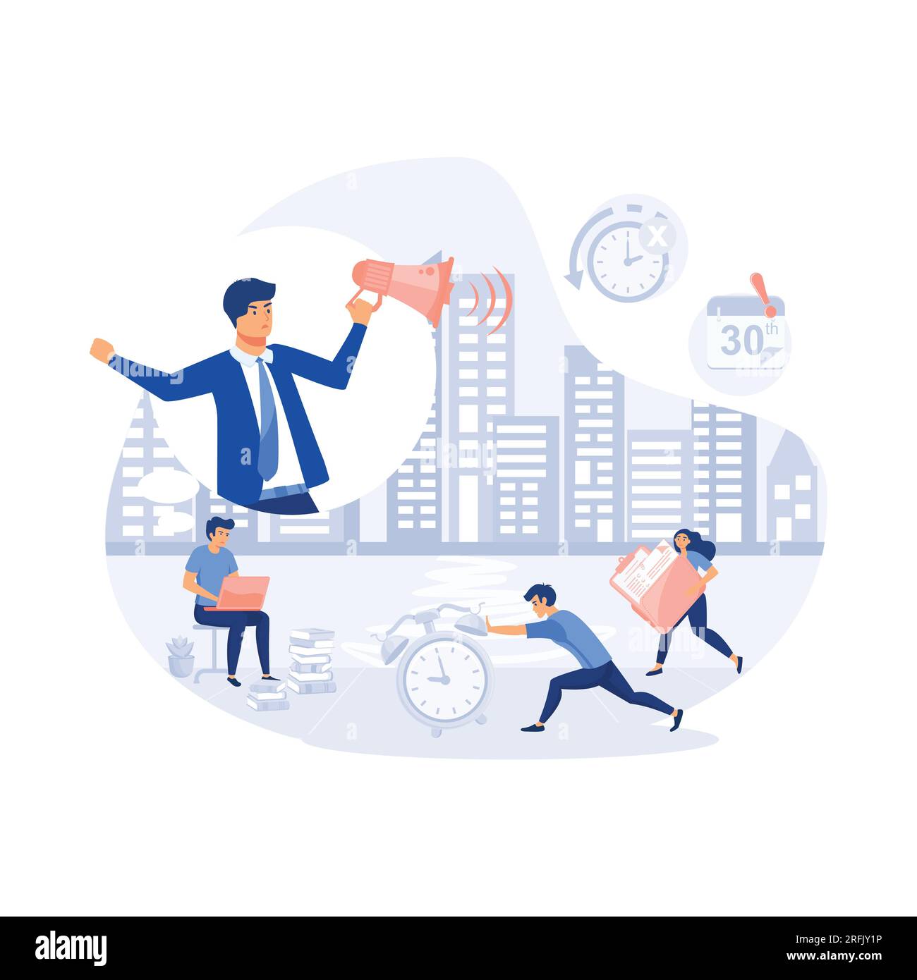 Office deadline, Stressed employees working overtime. flat modern ...