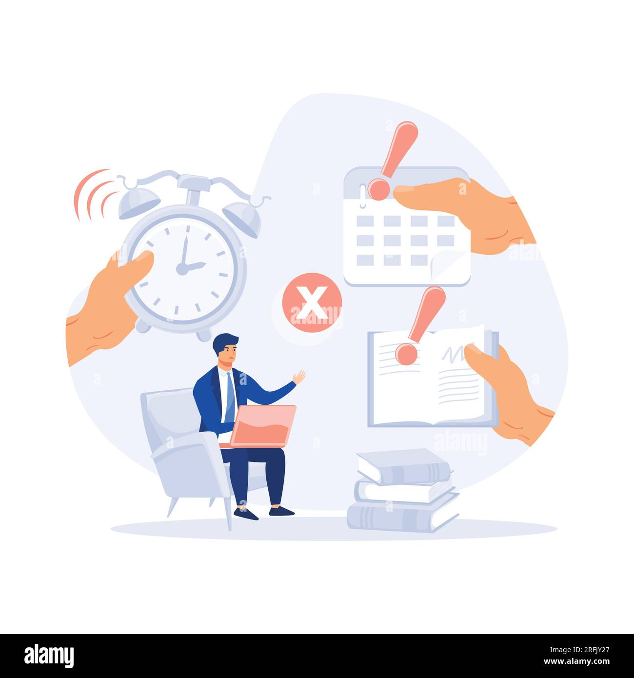 Manager sitting at computer desk with stack, flat modern vector ...