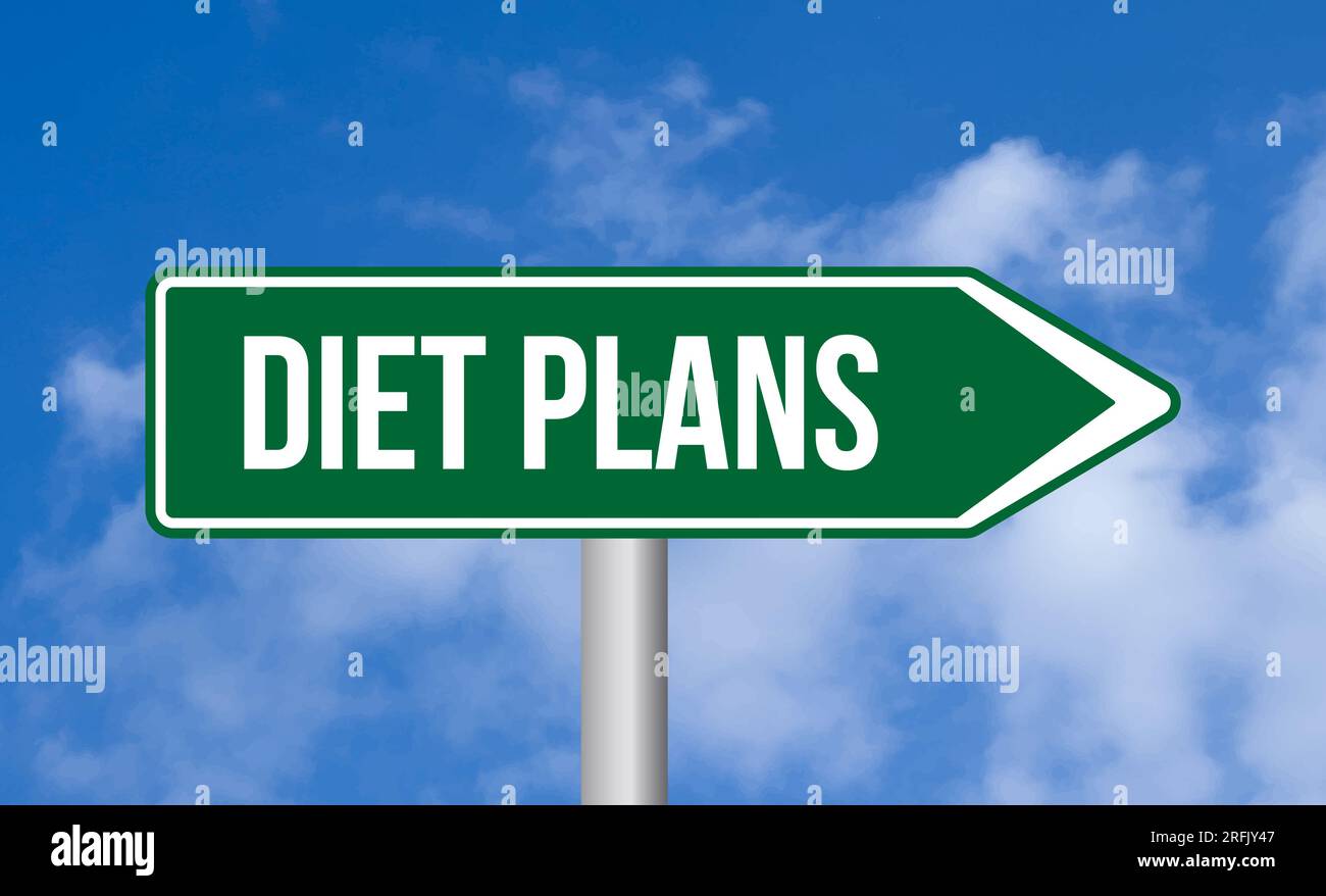 Diet plans road sign on blue sky background Stock Photo - Alamy