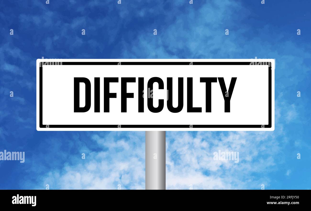 Difficulty road sign on sky background Stock Photo - Alamy