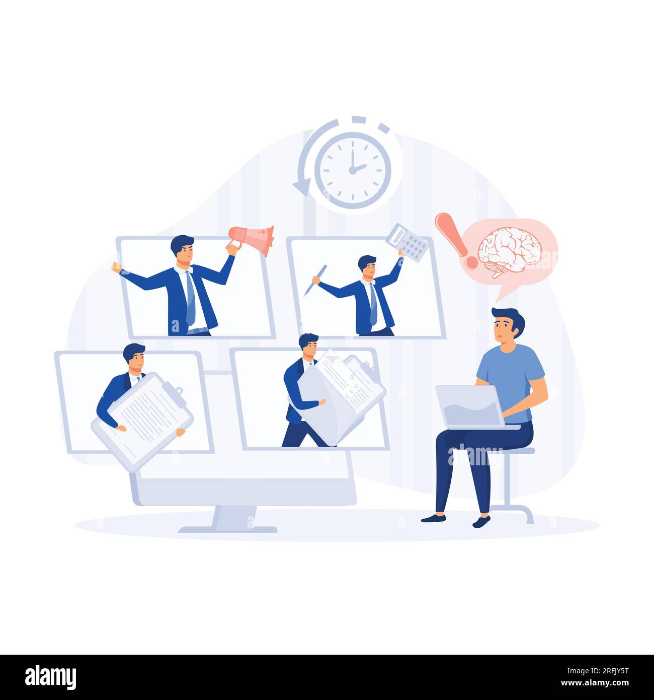 Business Man Surrounded by Hands with Office Things, Multitasking and ...