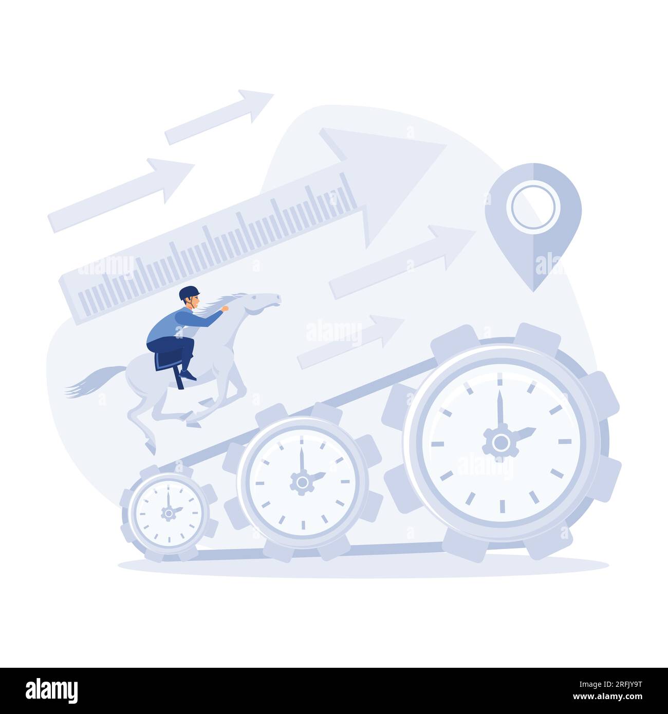 Time management, control. Businessman run along gear in form of clock ...