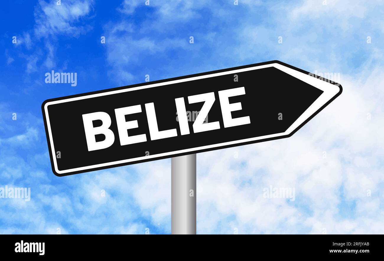 Belize road sign on cloudy sky background Stock Photo - Alamy