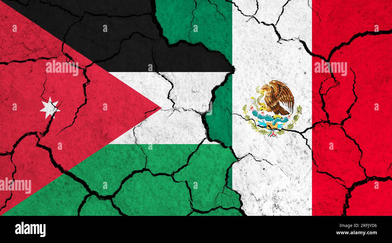 Flags of Jordan and Mexico on cracked surface - politics, relationship ...