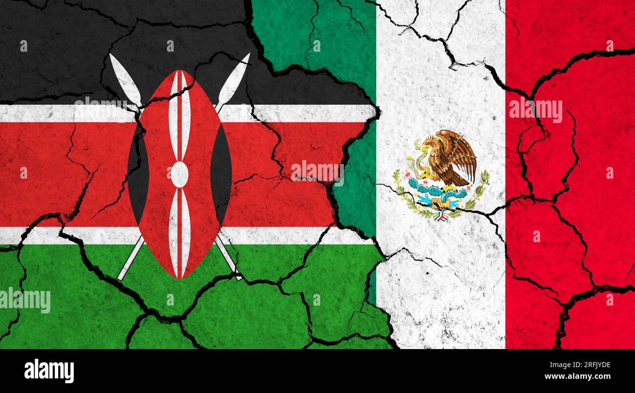 Flags of Kenya and Mexico on cracked surface - politics, relationship ...