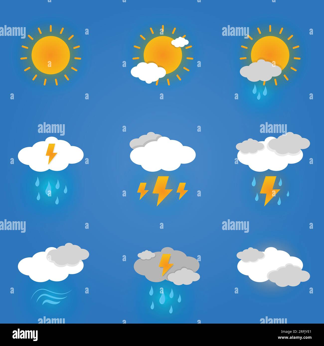 Cute weather cartoon style icons collection set, sticker weather icons ...