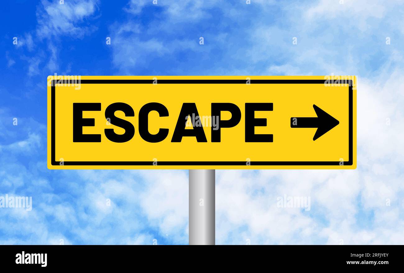Escape road sign on cloudy sky background Stock Photo - Alamy