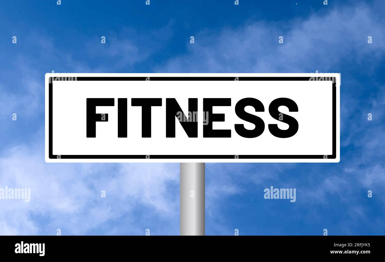 Fitness road sign on cloudy sky background Stock Photo - Alamy