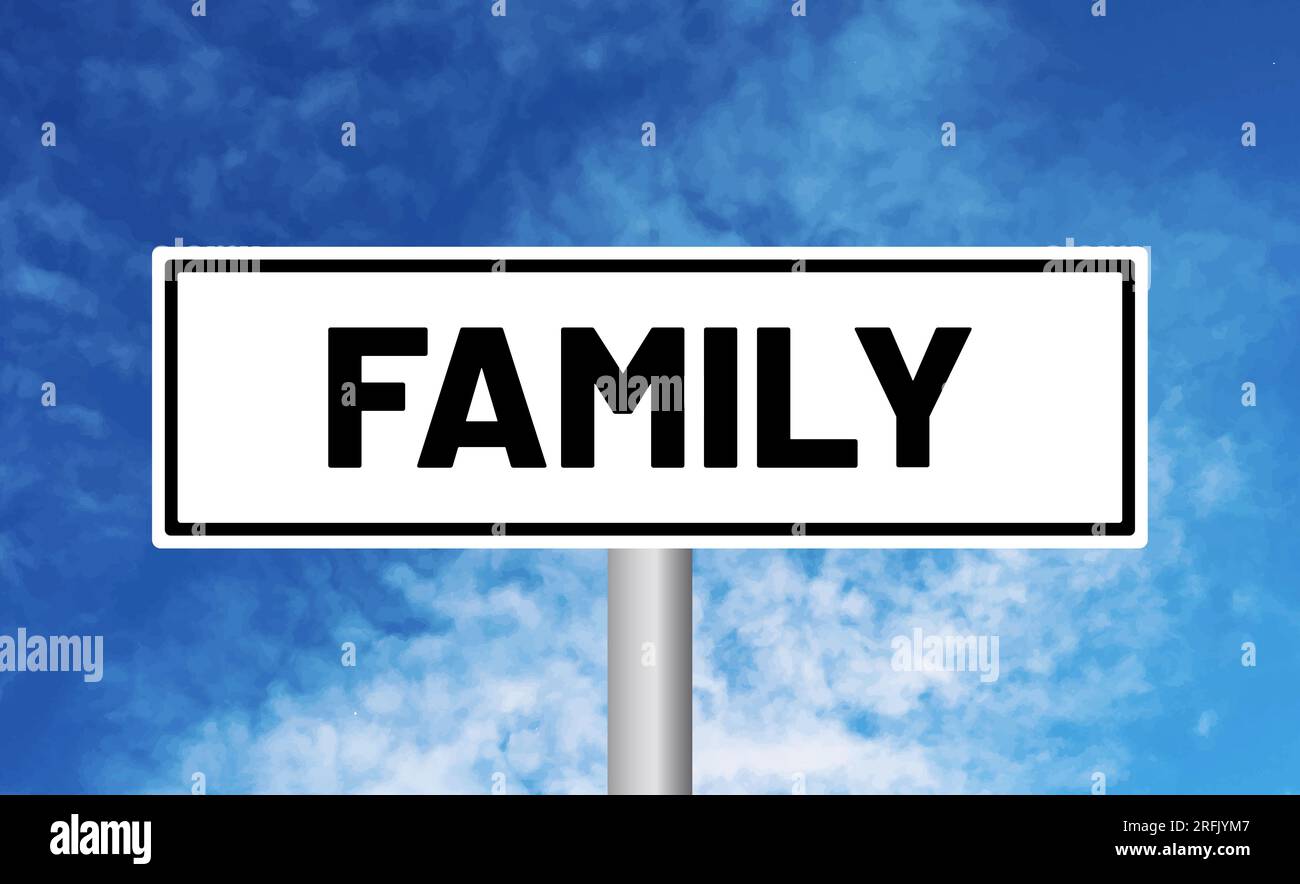 Family road sign on cloudy sky background Stock Photo - Alamy