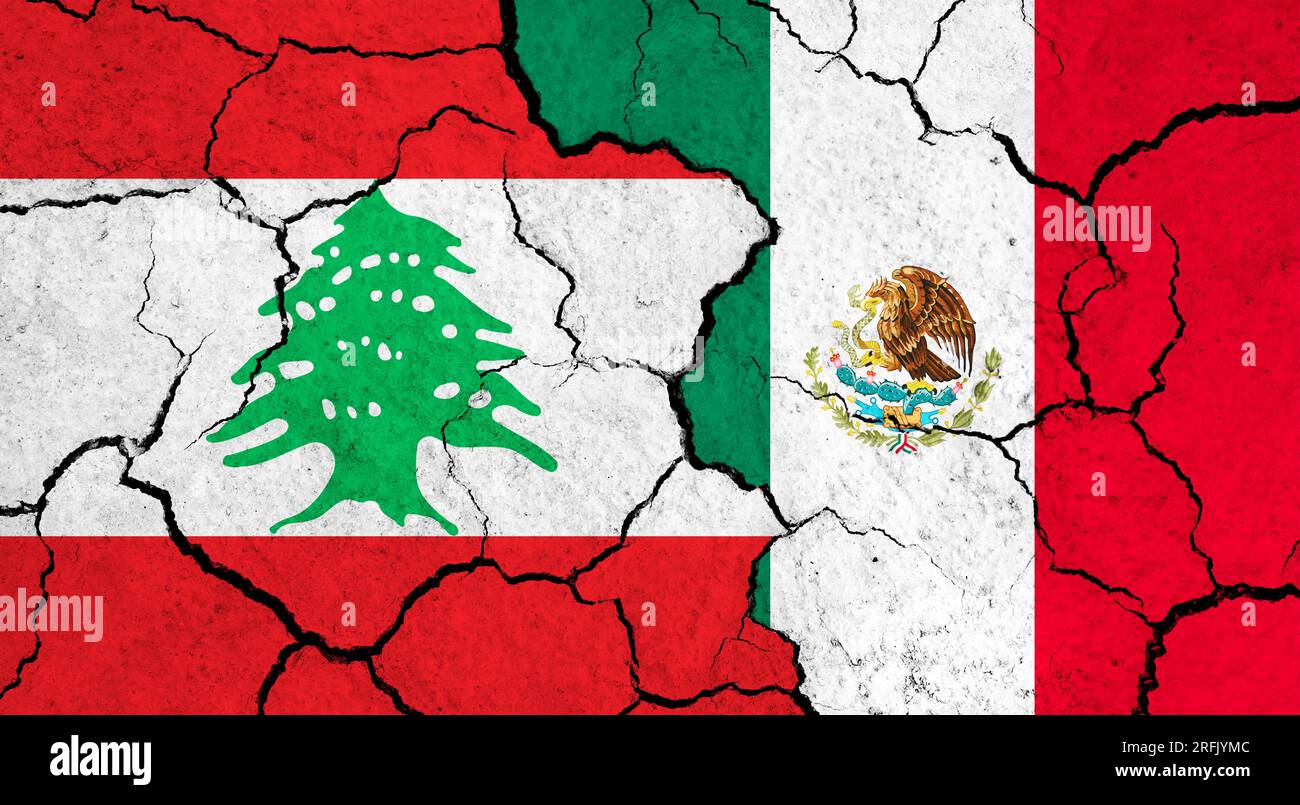 Flags of Lebanon and Mexico on cracked surface - politics, relationship ...
