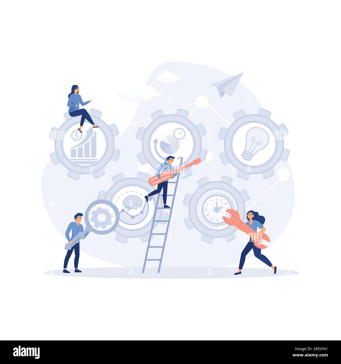 Man and woman business organization with circle gear. Skill job ...