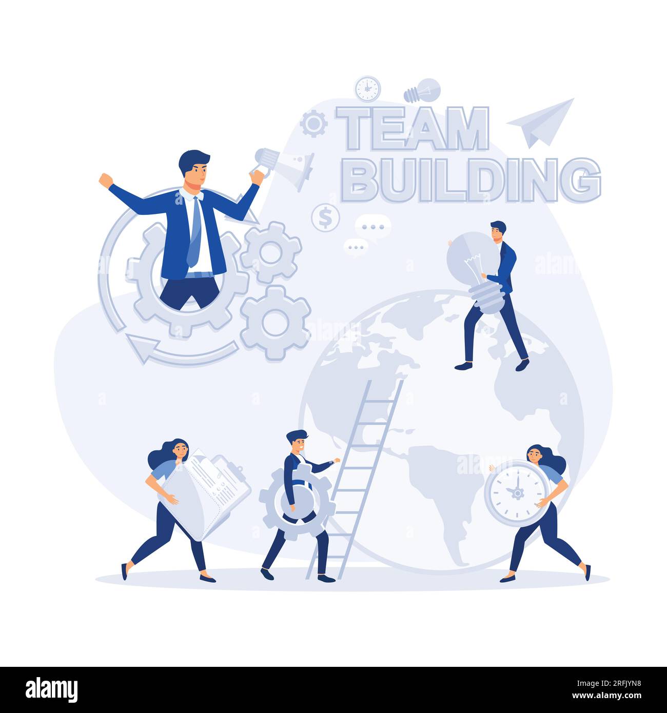 Team building concept. Group of people gather and work together to get ...