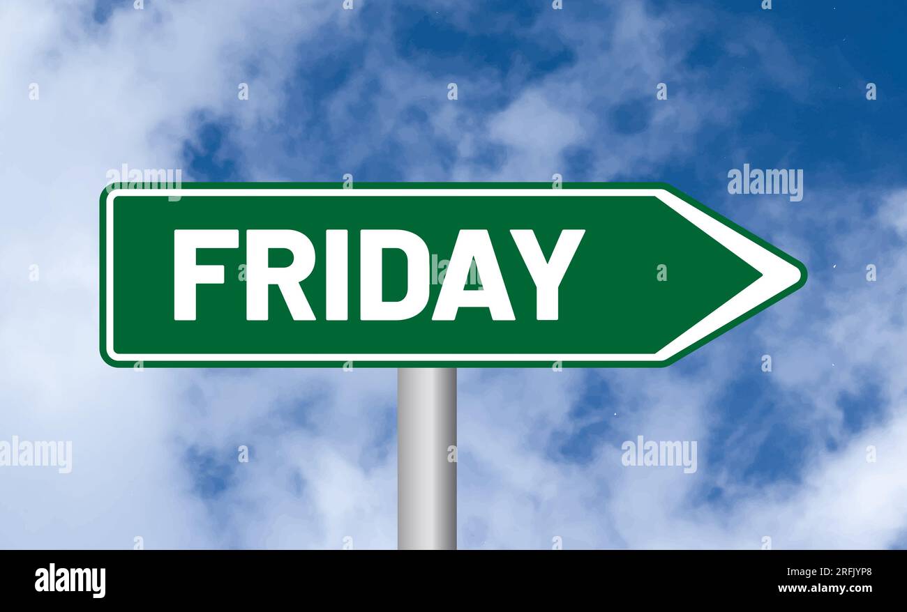 Friday road sign on sky background Stock Photo - Alamy