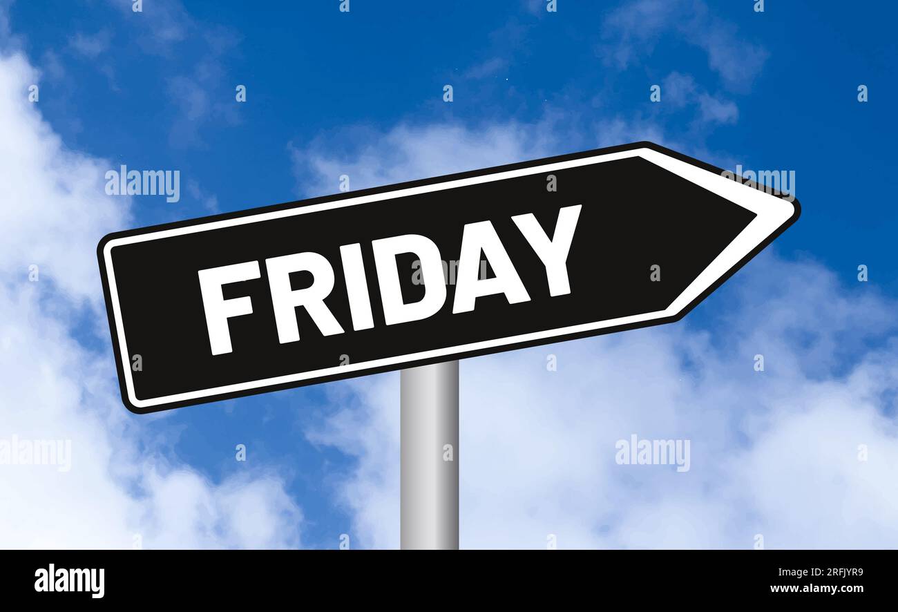 Friday road sign on sky background Stock Photo - Alamy