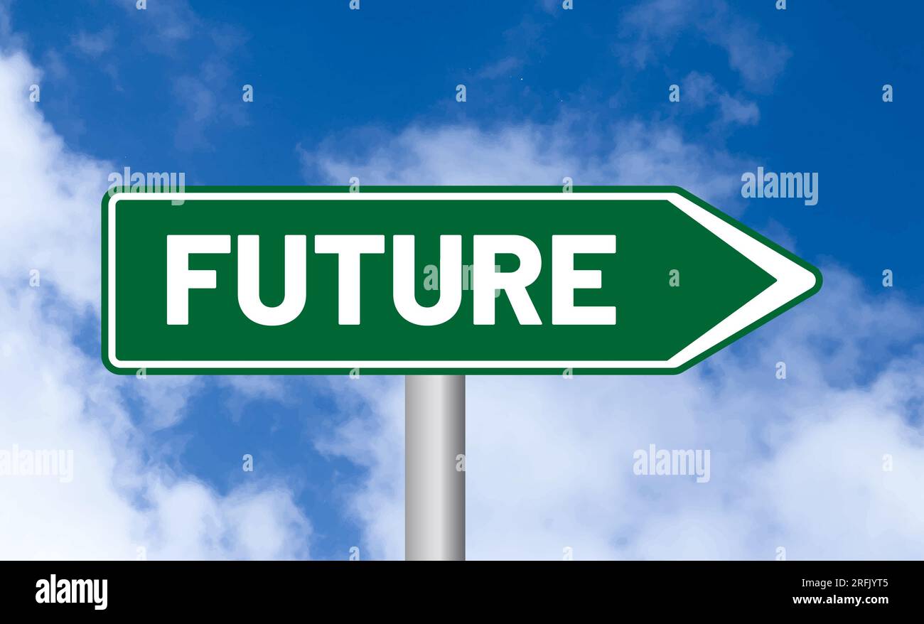 Future road sign on blue sky background Stock Photo - Alamy