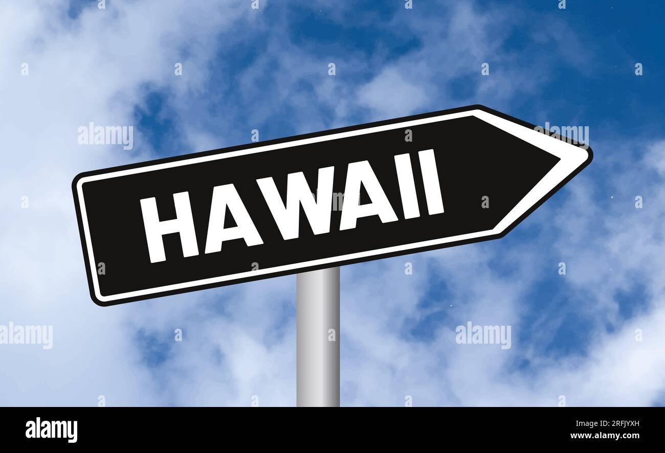 Hawaii road sign on sky background Stock Photo - Alamy