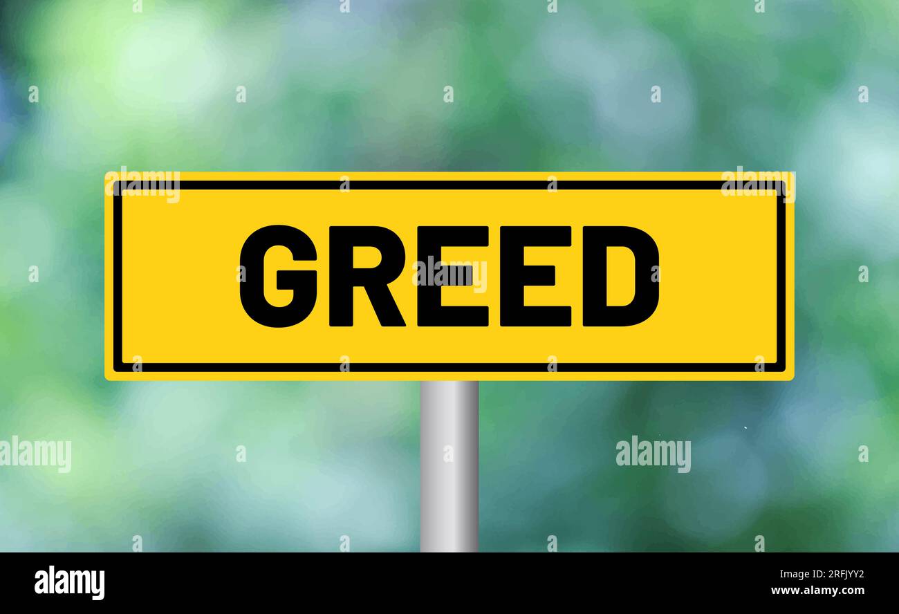 Greed road sign on blur background Stock Photo - Alamy
