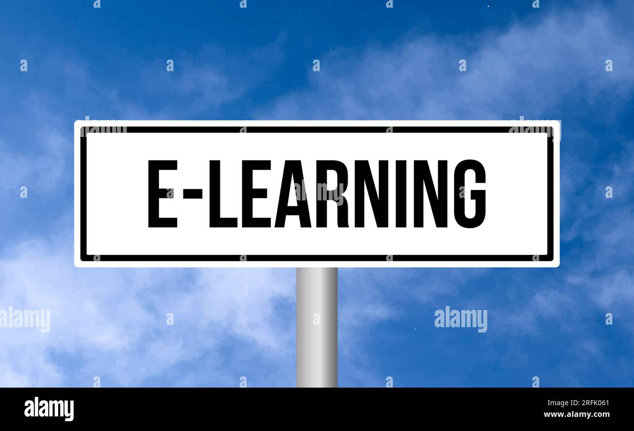 E learning road sign on blue sky background Stock Photo - Alamy