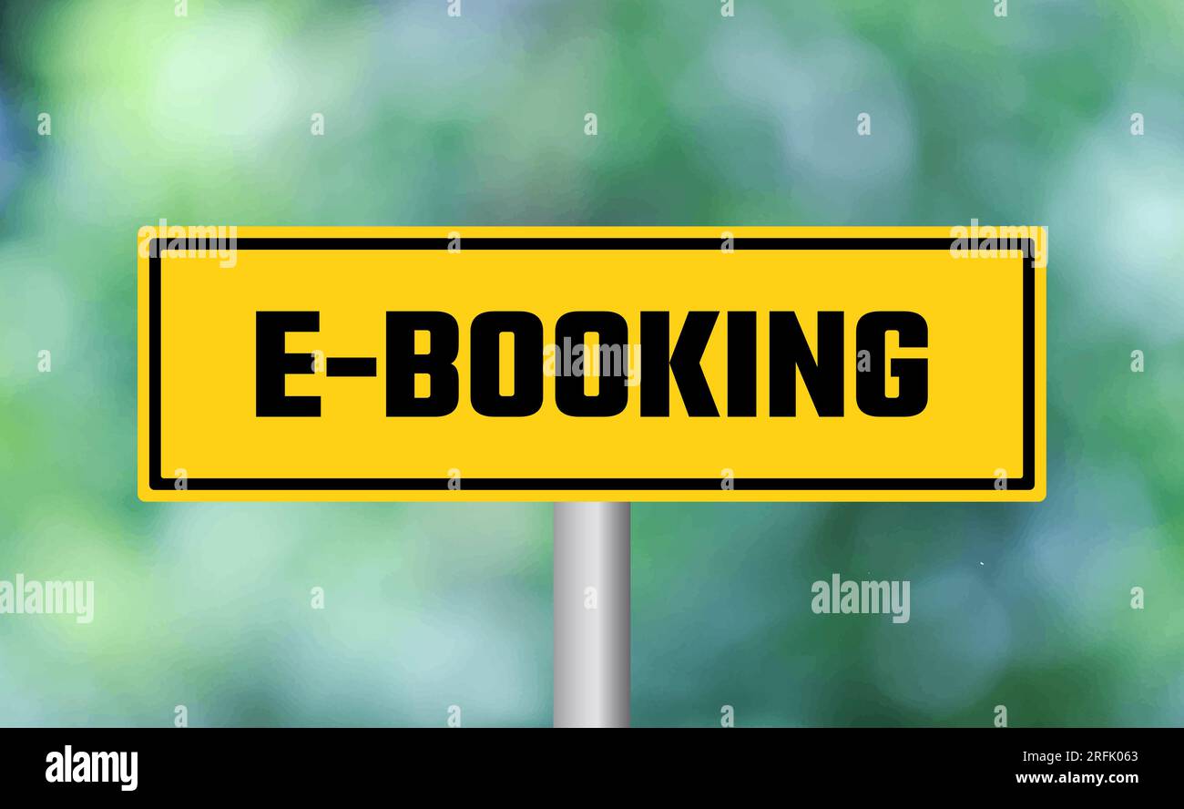 E booking road sign on blur background Stock Photo - Alamy
